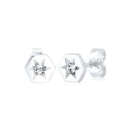 Elli Damen Paar Ohrstecker "Ohrstecker Hexagon Stern Kristalle Wei&szlig; 925 Sterling Silber", onesize,mit Steinen, Silber 925 (Sterlingsilber), silber,