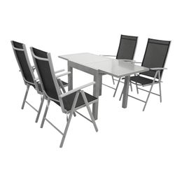 DEGAMO Garnitur TIRANA 5-teilig, Aluminium silbergrau + Kunstgewebe schwarz