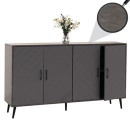Sideboard MCW-N89, Kommode Schrank Highboard Anrichte, Fischgr&auml;tenmuster Melamin Holz, 88x150x40cm ~ Marmor-Optik grau