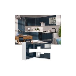 VICCO Eckk&uuml;che Fame-Line Wei&szlig; Dunkelblau Hochglanz 287x227 cm ohne Arbeitsplatte