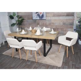 6er-Set Esszimmerstuhl MCW-A50 II, Stuhl K&uuml;chenstuhl Polsterstuhl, Holz Stoff/Textil Boucl&eacute; (450g/m&sup2;) MVG ~ creme
