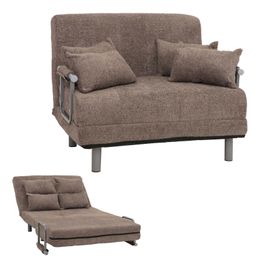 Schlafsessel MCW-K29, Klappsessel Schlafsofa G&auml;stebett, Liegefl&auml;che 190x100cm, Stoff Boucl&eacute; (500g/m&sup2;) ~ hellbraun