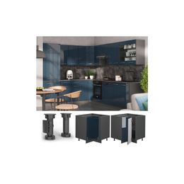 VICCO Eckunterschrank Fame-Line Anthrazit Dunkelblau Hochglanz 87 cm mit Arbeitsplatte Wei&szlig;-Marmor