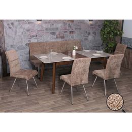 Esszimmer-Set MCW-G55, 4er-Set Stuhl + Sitzbank 180cm, Edelstahl geb&uuml;rstet Stoff/Textil Chenille ~ braun