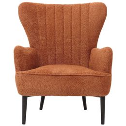 Lounge-Sessel MCW-K37, Cocktail-/Ohrensessel Polsterstuhl Retro Vintage Stoff Chenille (500g/m&sup2;) &Ouml;ko-Tex ~ orange