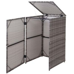 M&uuml;lltonnenverkleidung MCW-E25, M&uuml;lltonnenbox M&uuml;lltonnenabdeckung, Poly-Rattan 120l ~ grau