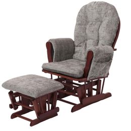 Relaxsessel MCW-C76, Schaukelstuhl Schwingstuhl mit Hocker Stoff Chenille (465g/m&sup2;) &Ouml;ko-Tex ~ hellgrau, Gestell dunkel