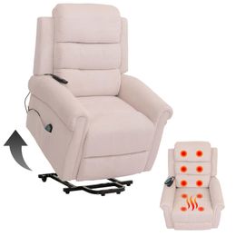 Fernsehsessel MCW-K63, Relaxsessel, Liegefunktion Aufstehhilfe Massage Heizfunktion, Stoff (220g/m&sup2;) Cord ~ creme-wei&szlig;