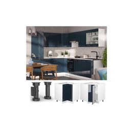 VICCO Eckunterschrank Fame-Line Wei&szlig; Dunkelblau Hochglanz 87 cm mit Arbeitsplatte Wei&szlig;-Marmor