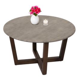 Couchtisch MCW-M61, Beistelltisch Sofatisch, Massiv-Holz HPL Laminat Melamin &Oslash;80cm, Beton-Optik, dunkles Gestell