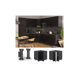 VICCO Eckunterschrank Fame-Line Anthrazit Schwarz gestreift 87 cm mit Arbeitsplatte Marmor-Wei&szlig;