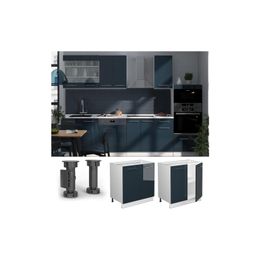 VICCO Unterschrank Fame-Line Wei&szlig; Dunkelblau Hochglanz 80 cm mit Arbeitsplatte Wei&szlig;-Marmor