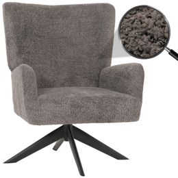 Lounge-Sessel MCW-N65, Cocktailsessel Polstersessel Relaxsessel, drehbar, Stoff/Textil Chenille Metall ~ dunkelgrau