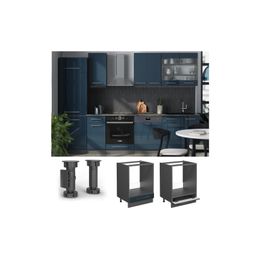 VICCO Herdumbauschrank Fame-Line Anthrazit Dunkelblau Hochglanz 60 cm mit Arbeitsplatte Wei&szlig;-Marmor