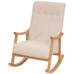 Schaukelstuhl MCW-K10, Relaxsessel, Holz MVG Stoff/Textil Boucl&eacute; (450g/m&sup2;) ~ creme, Gestell natur