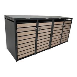 DEGAMO M&uuml;lltonnenbox 264x80x116cm f&uuml;r 4x Tonnen 120 und 240 Liter, Stahl anthrazit mit T&uuml;ren Holzoptik