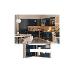 VICCO Eckk&uuml;che Fame-Line Eiche Dunkelblau Hochglanz 257x347 cm ohne Arbeitsplatte