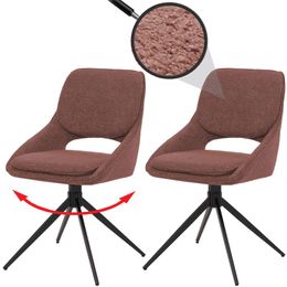 2er-Set Esszimmerstuhl MCW-N73, K&uuml;chenstuhl, drehbar Auto-Return, Stoff/Textil Boucle (540g/m&sup2;) &Ouml;ko-Tex ~ braun