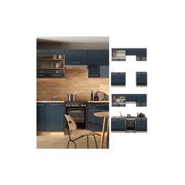 VICCO K&uuml;chenzeile Fame-Line Eiche Dunkelblau Hochglanz 200 cm mit Arbeitsplatte Anthrazit