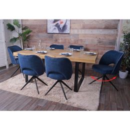 6er-Set Esszimmerstuhl MCW-N72, Polster-K&uuml;chenstuhl, drehbar Auto-Return, Stoff/Textil (420g/m&sup2;) &Ouml;ko-Tex ~ blau