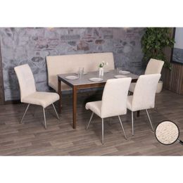 Esszimmer-Set MCW-G55, 4er-Set Stuhl + Sitzbank 160cm, Edelstahl geb&uuml;rstet Stoff/Textil Chenille ~ creme