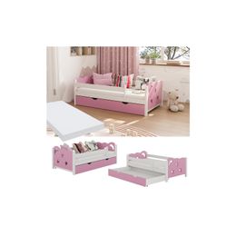 Vitalispa Kinderbett Einzelbett Juniorbett Jessica Wei&szlig; Pink 140x70 cm Matratze modern Kinderzimmer Bett Bettschublade Rausfallschutz