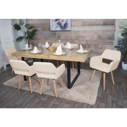 MCW 6er-Set Esszimmerstuhl MWC-A50 II, Stuhl K&uuml;chenstuhl Polsterstuhl, Holz Stoff/Textil Boucl&eacute; (450g/m&sup2;) MVG ~ beige