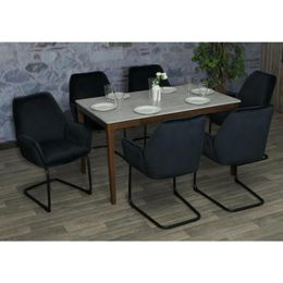 6er-Set Freischwinger MCW-G67, Esszimmerstuhl K&uuml;chenstuhl Stuhl, Stoff/Textil &Ouml;ko-Tex MVG ~ anthrazit-blau