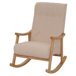 Schaukelstuhl MCW-K10, Relaxsessel, Holz MVG Stoff/Textil Boucl&eacute; (450g/m&sup2;) ~ beige, Gestell natur