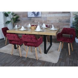 6er-Set Esszimmerstuhl MCW-A50 II, K&uuml;chenstuhl Polsterstuhl, Holz Stoff/Textil Chenille (465g/m&sup2;) MVG ~ bordeaux