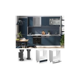 VICCO Herdumbauschrank Fame-Line Wei&szlig; Dunkelblau Hochglanz 60 cm mit Arbeitsplatte Anthrazit