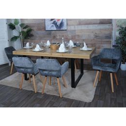 6er-Set Esszimmerstuhl MCW-A50 II, K&uuml;chenstuhl Polsterstuhl, Holz Stoff/Textil Chenille (465g/m&sup2;) MVG ~ dunkelgrau