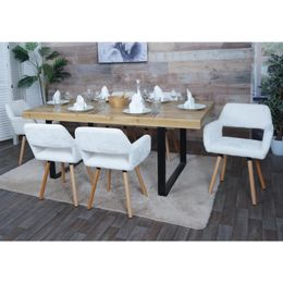 6er-Set Esszimmerstuhl MCW-A50 II, K&uuml;chenstuhl Polsterstuhl, Holz Stoff/Textil Chenille (465g/m&sup2;) MVG ~ creme