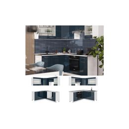 VICCO Eckk&uuml;che Fame-Line Wei&szlig; Dunkelblau Hochglanz 160 x 190 cm ohne Arbeitsplatte