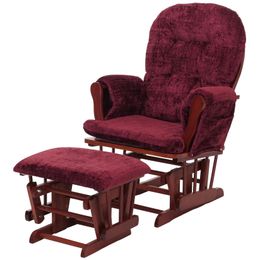 Relaxsessel MCW-C76, Schaukelstuhl Schwingstuhl mit Hocker Stoff Chenille (465g/m&sup2;) &Ouml;ko-Tex ~ bordeaux, Gestell dunkel