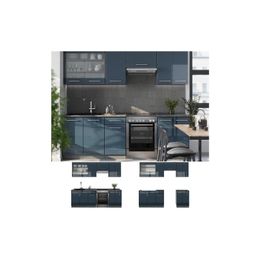 VICCO K&uuml;chenzeile Fame-Line Anthrazit Dunkelblau Hochglanz 240 cm mit Arbeitsplatte Anthrazit