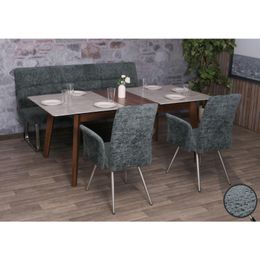 Esszimmer-Set MCW-G55, 2er-Set Stuhl mit Armlehne+Sitzbank 180cm, Edelstahl geb&uuml;rstet Stoff/Textil Chenille ~ blau-gr&uuml;n