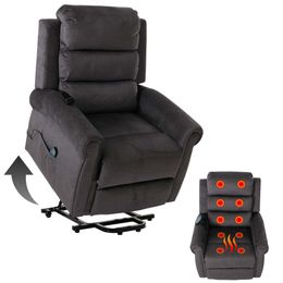 Fernsehsessel MCW-K63, Relaxsessel, Liegefunktion Aufstehhilfe Massage Heizfunktion, Stoff 220g/m&sup2; Chenille ~ dunkelgrau