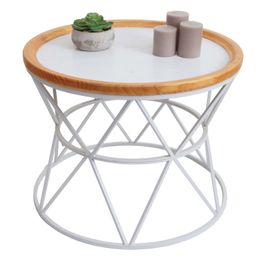 Couchtisch MCW-N32, Kaffeetisch Beistelltisch Loungetisch Sofatisch Wohnzimmertisch, Metallgestell Holz &Oslash;66cm wei&szlig;