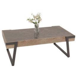 Couchtisch MCW-L89, Sofatisch Wohnzimmertisch, Eisen 43x120x64cm Sinterstein Marmor-Optik grau Holz grau-braun
