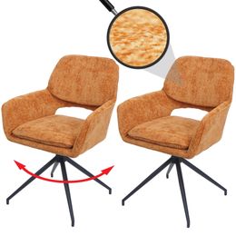 2er-Set Esszimmerstuhl MCW-N74, K&uuml;chenstuhl, drehbar Auto-Return, Stoff Chenille (490g/m&sup2;) &Ouml;ko-Tex ~ ocker-gelb