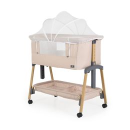 Cangaroo Babybett, Beistellbett Adoro, verstellbar, Matratze, Moskitonetz, R&auml;der beige