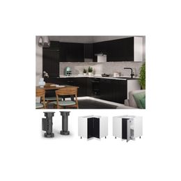 VICCO Eckunterschrank Fame-Line Wei&szlig; Schwarz gestreift 87 cm mit Arbeitsplatte Marmor-Wei&szlig;