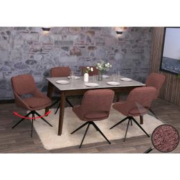6er-Set Esszimmerstuhl MCW-N73, K&uuml;chenstuhl, drehbar Auto-Return, Stoff/Textil Boucle (540g/m&sup2;) &Ouml;ko-Tex ~ braun
