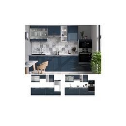 VICCO K&uuml;chenzeile Fame-Line Wei&szlig; Dunkelblau Hochglanz 280 cm mit Arbeitsplatte Anthrazit