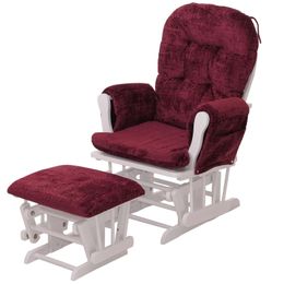 Relaxsessel MCW-C76, Schaukelstuhl Schwingstuhl mit Hocker Stoff Chenille (465g/m&sup2;) &Ouml;ko-Tex ~ bordeaux, Gestell wei&szlig;