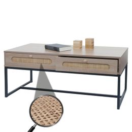 Couchtisch MCW-M41, Wohnzimmertisch Tisch Beistelltisch Sofatisch, Schublade, Kubu Rattan Holz Melamin, Eiche-Optik