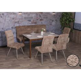 Esszimmer-Set MCW-G55, 4er-Set Stuhl + Sitzbank 160cm, Edelstahl geb&uuml;rstet Stoff/Textil Chenille ~ braun