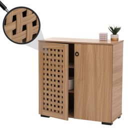 Kommode MCW-N87, Sideboard Schrank Anrichte, 3D-Flecht-Design 2 T&uuml;ren 3 Stauf&auml;cher Soft-Close, 82x80x37cm ~ braun