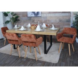 6er-Set Esszimmerstuhl MCW-A50 II, K&uuml;chenstuhl Polsterstuhl, Holz Stoff/Textil Chenille (465g/m&sup2;) MVG ~ terrakotta